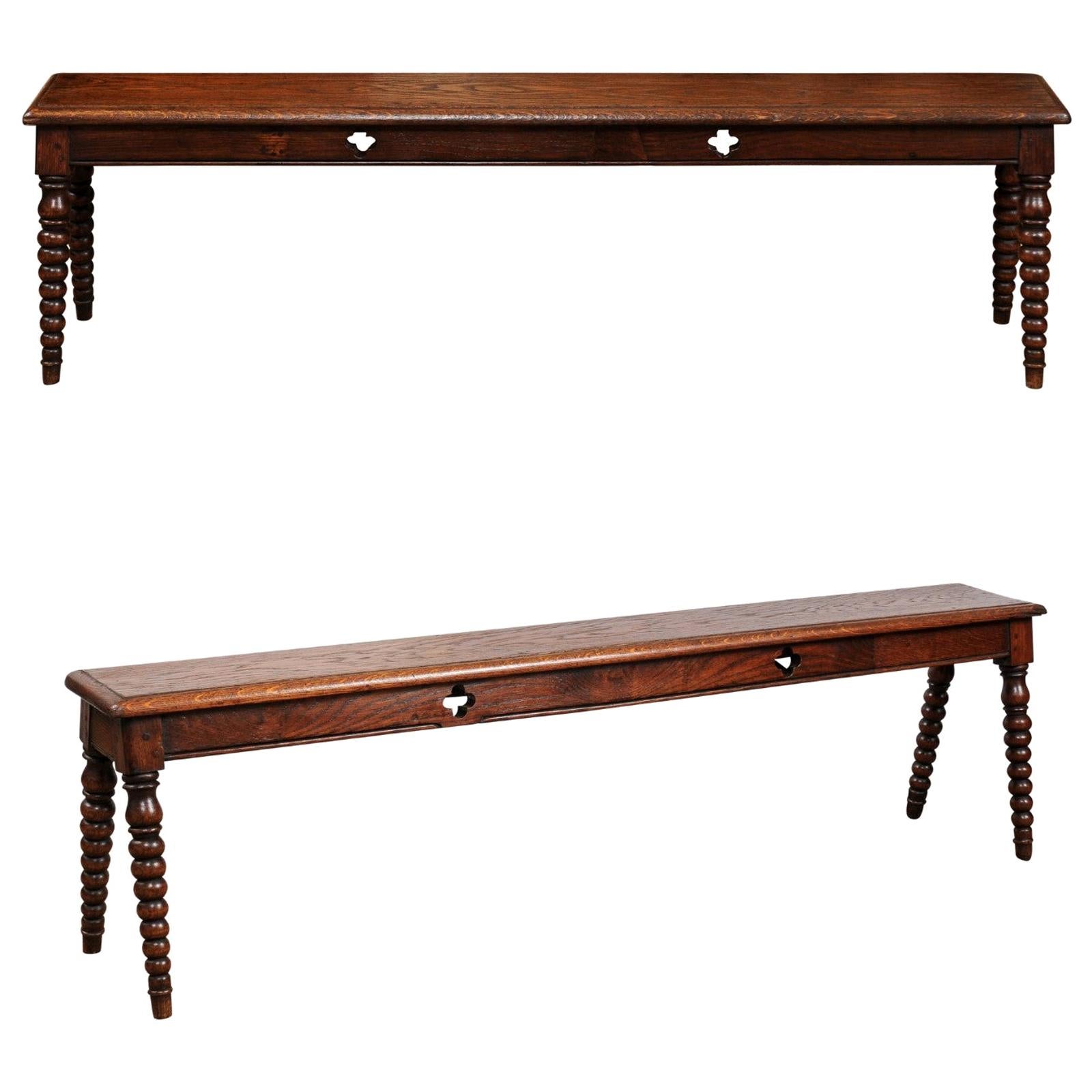 Antique Victorian Pair Of Oak Hall Benches at 1stDibs