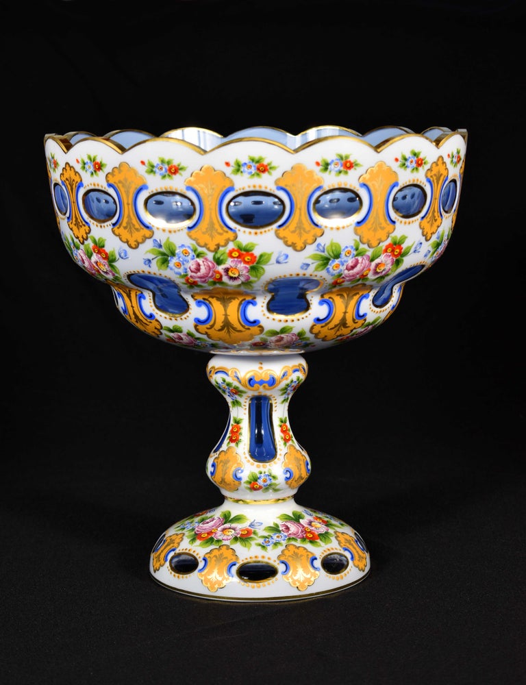 Pair of Bohemian Antique Light Cobalt Glass Overlaid Opal Fruit Bowls ...