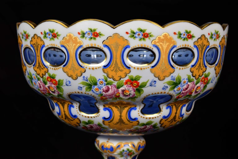 Pair of Bohemian Antique Light Cobalt Glass Overlaid Opal Fruit Bowls ...