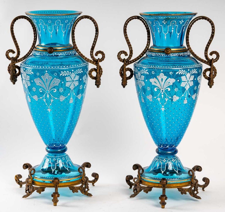 Pair of Bohemian Crystal Vases For Sale at 1stDibs
