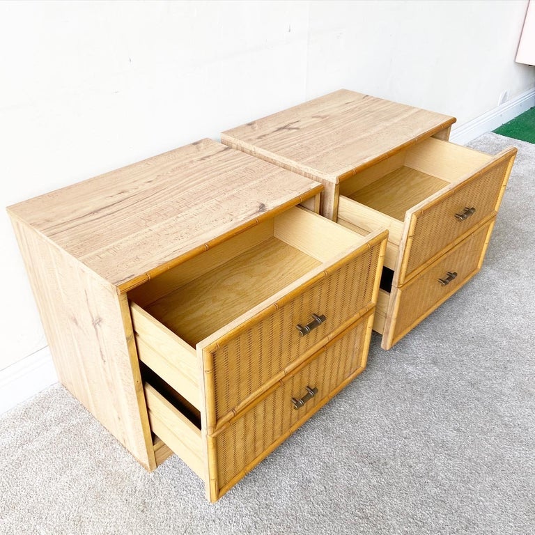 Pair of Boho Chic Wood Grain Laminate Faux Bamboo and Wicker ...