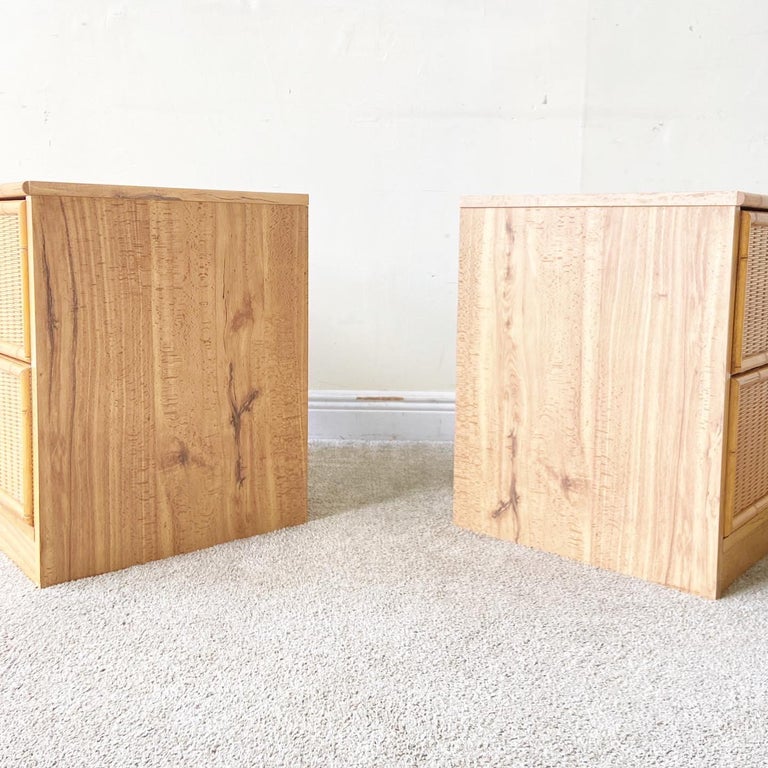Pair of Boho Chic Wood Grain Laminate Faux Bamboo and Wicker ...