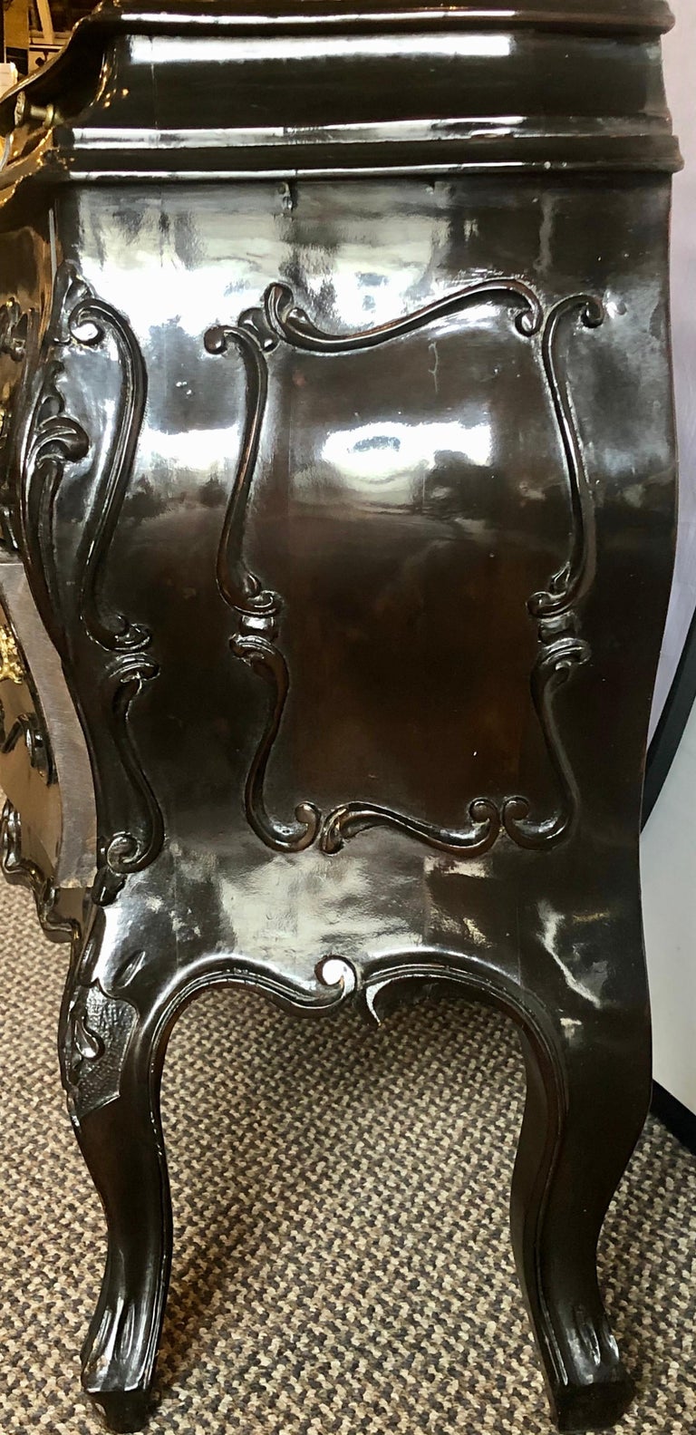 Pair of Bombay Ebonized Nightstands or End Tables Louis XV Style at 1stDibs