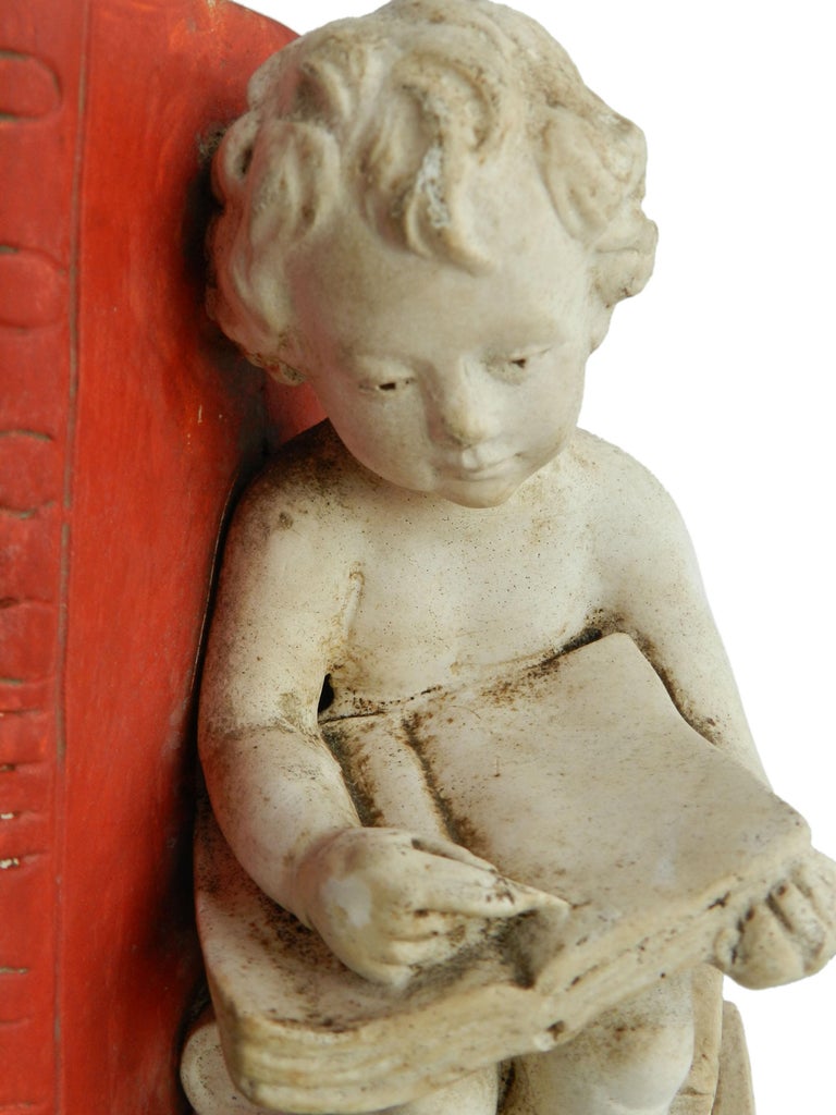 Pair of Bookends Children Girl Boy Reading Book Plaster, circa 1920 For ...