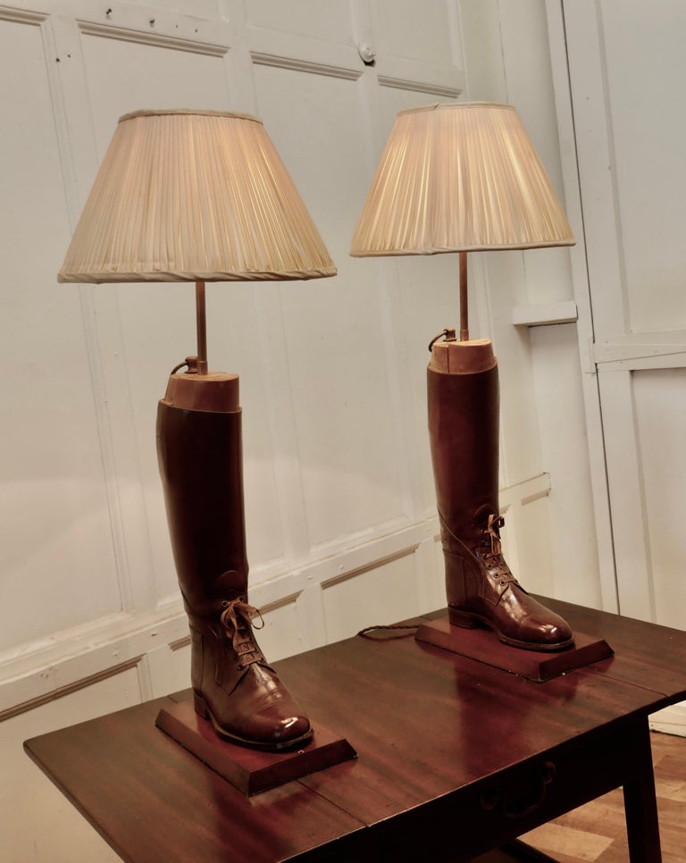 Pair of Boot Lamps, Made from Early 20th Century Cavalry Officer’s ...