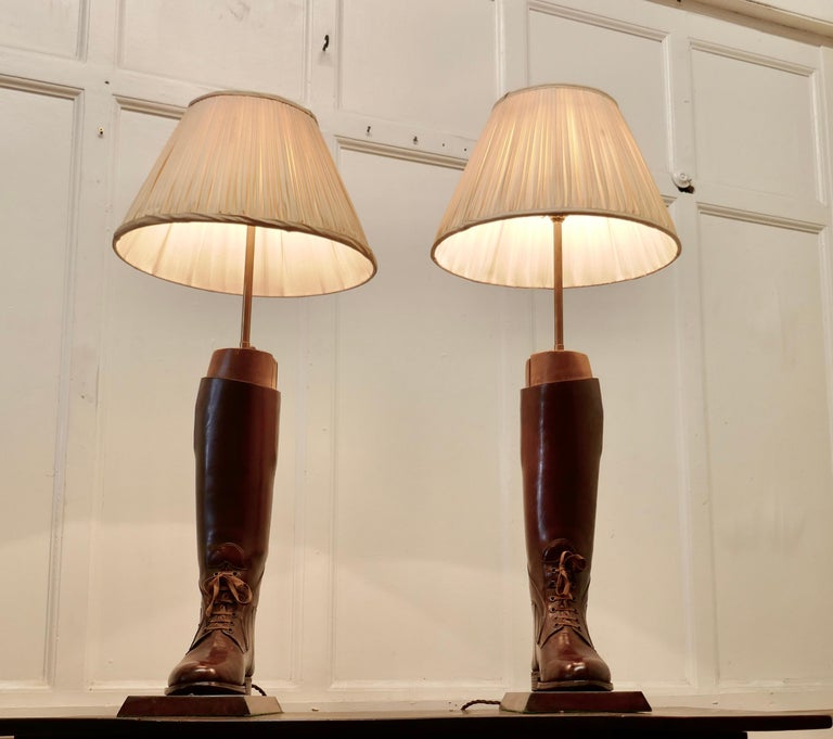 Pair of Boot Lamps, Made from Early 20th Century Cavalry Officer’s ...