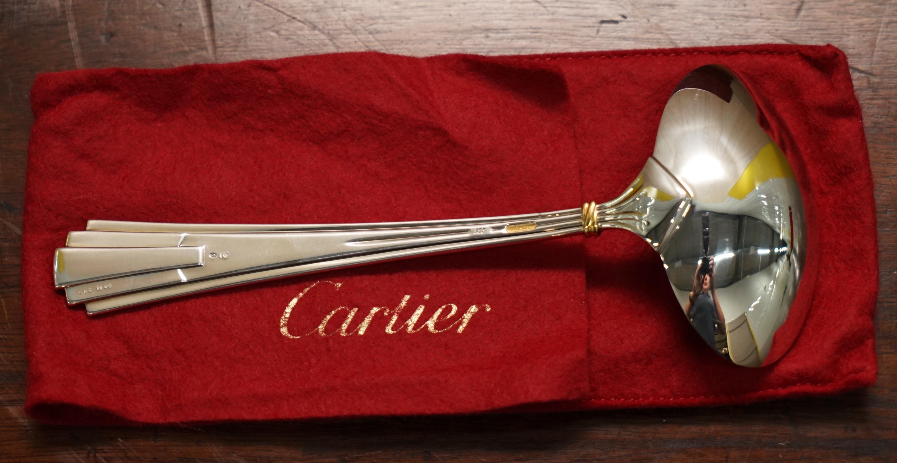 Pair of Brand New Cartier Solid Sterling Silver and Gold Gravy Ladles ...