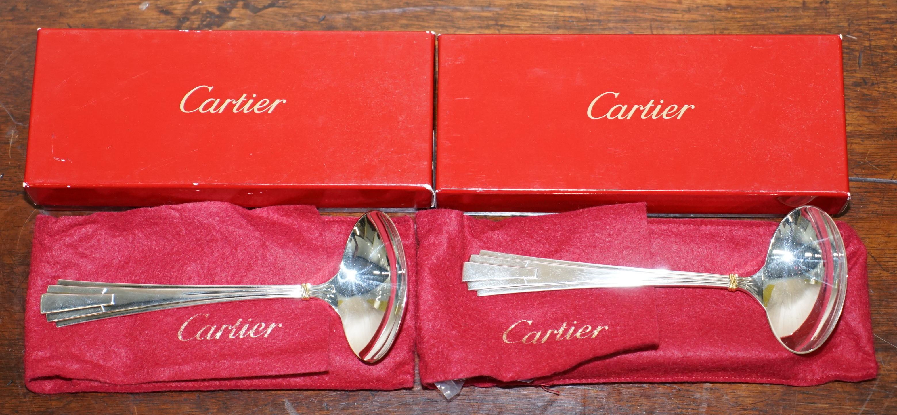 Pair of Brand New Cartier Solid Sterling Silver and Gold Gravy Ladles ...