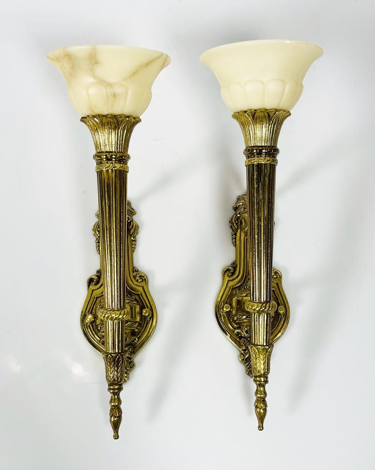 Pair of Brass and Alabaster Wall Sconces in the Neoclassical Style For ...