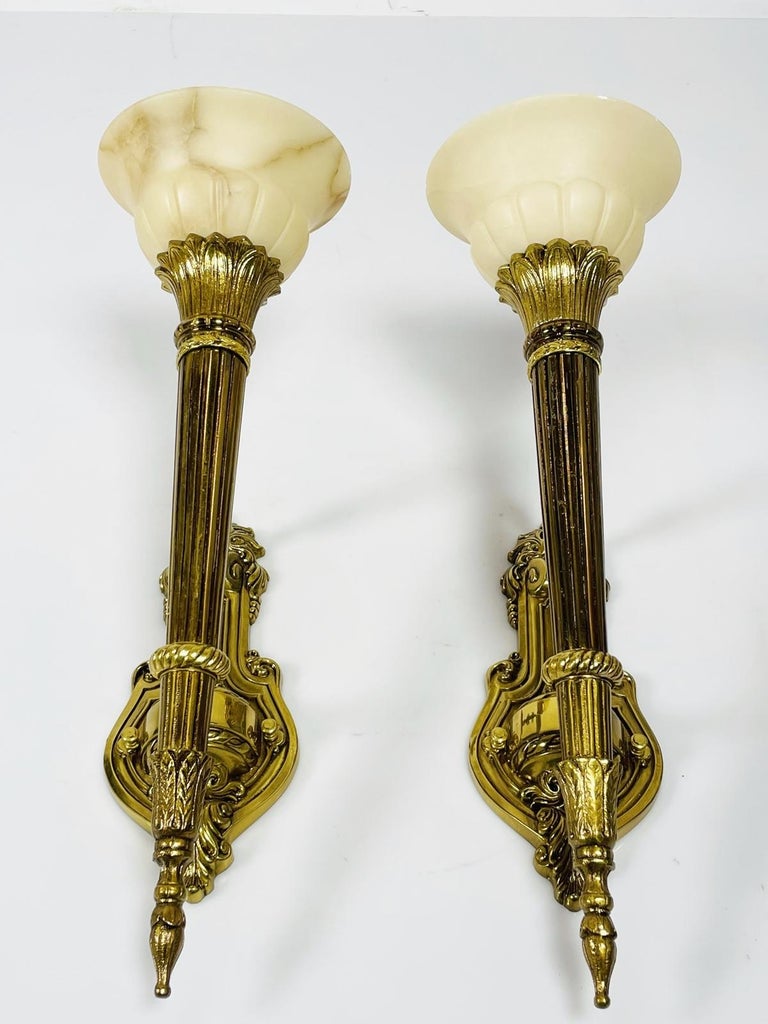 Pair of Brass and Alabaster Wall Sconces in the Neoclassical Style For ...