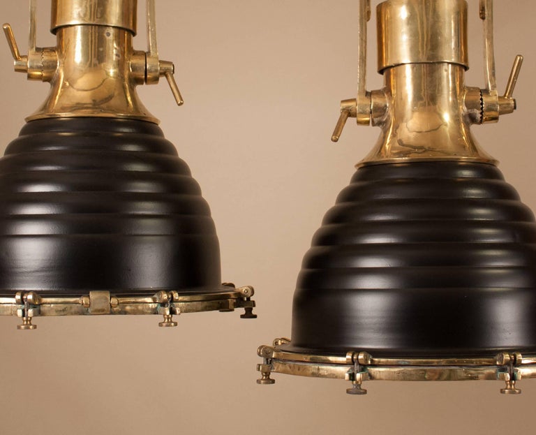 Pair of Brass and Black Nautical Ship's Pendant Lights at 1stDibs ...