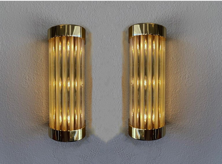 Pair of Brass and Glass Wall Sconces by Louis Baldinger and Sons For ...
