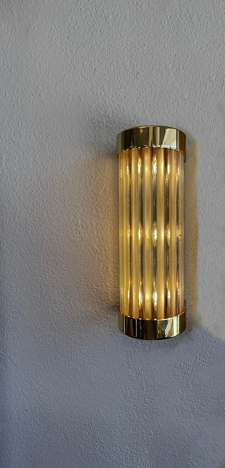 Pair of Brass and Glass Wall Sconces by Louis Baldinger and Sons For ...