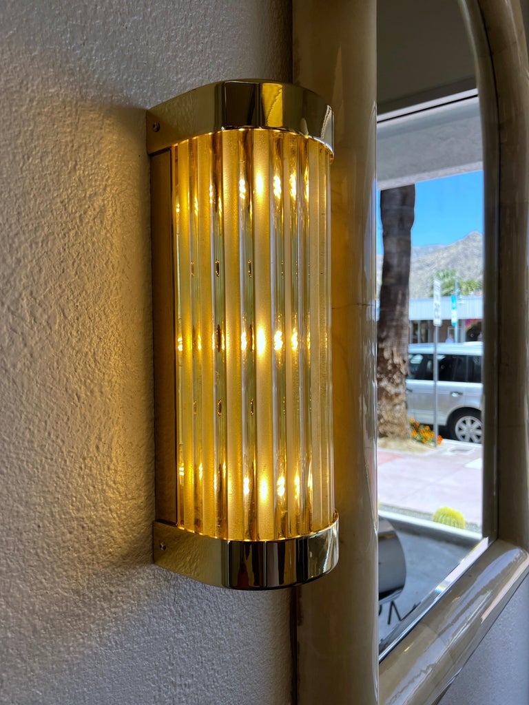 Pair of Brass and Glass Wall Sconces by Louis Baldinger and Sons For ...