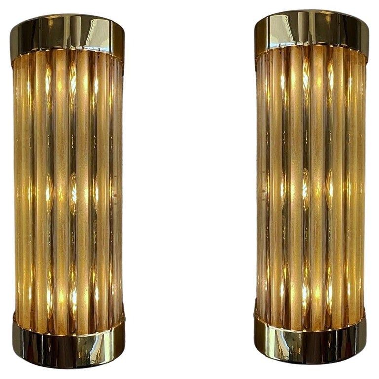 Pair of Brass and Glass Wall Sconces by Louis Baldinger and Sons For ...