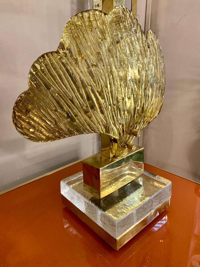 Pair of Brass and Gold Mirrored Murano Gingko Leaf Lamps with our ...