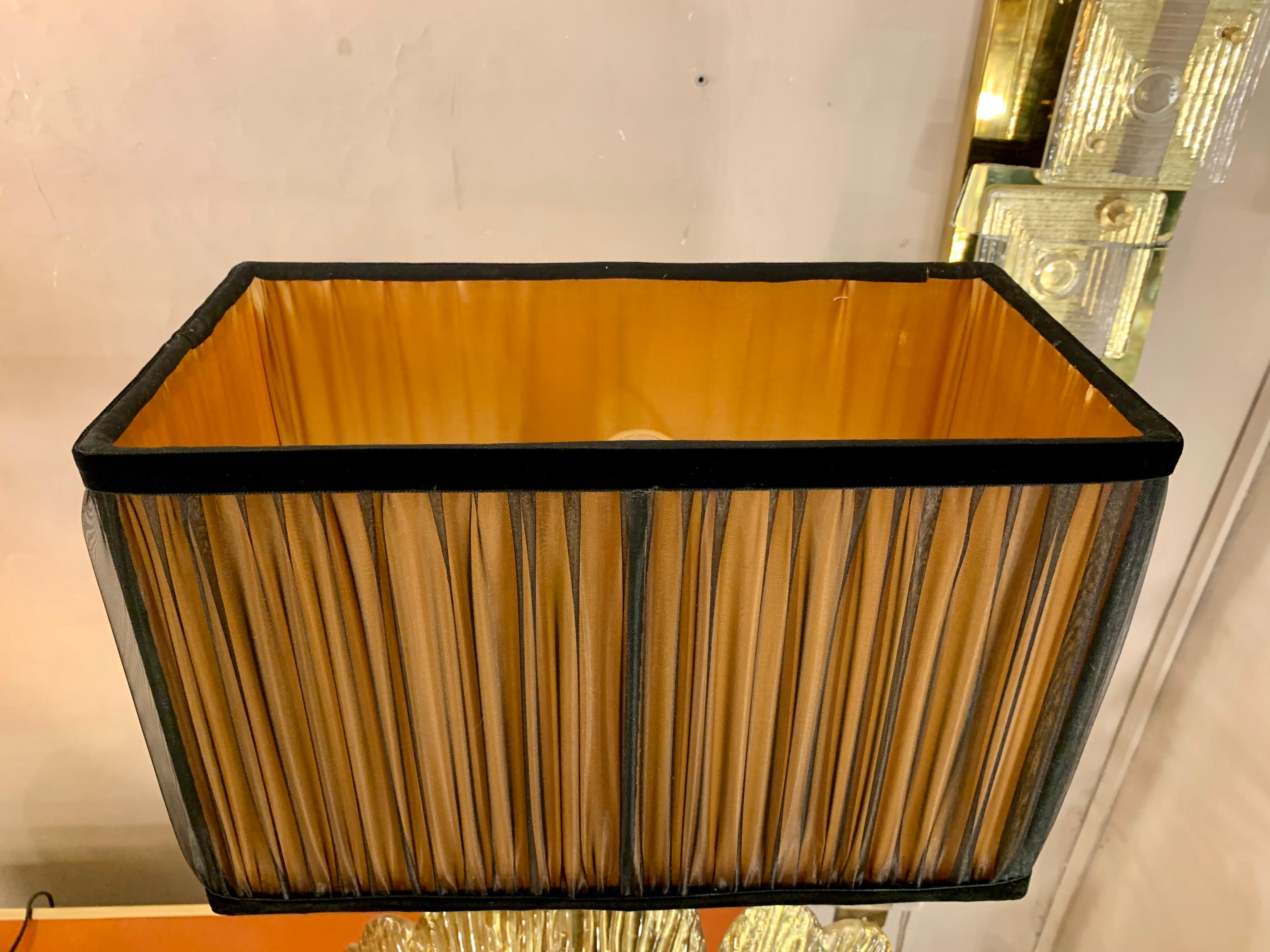 Pair of Brass and Gold Mirrored Murano Gingko Leaf Lamps with our ...