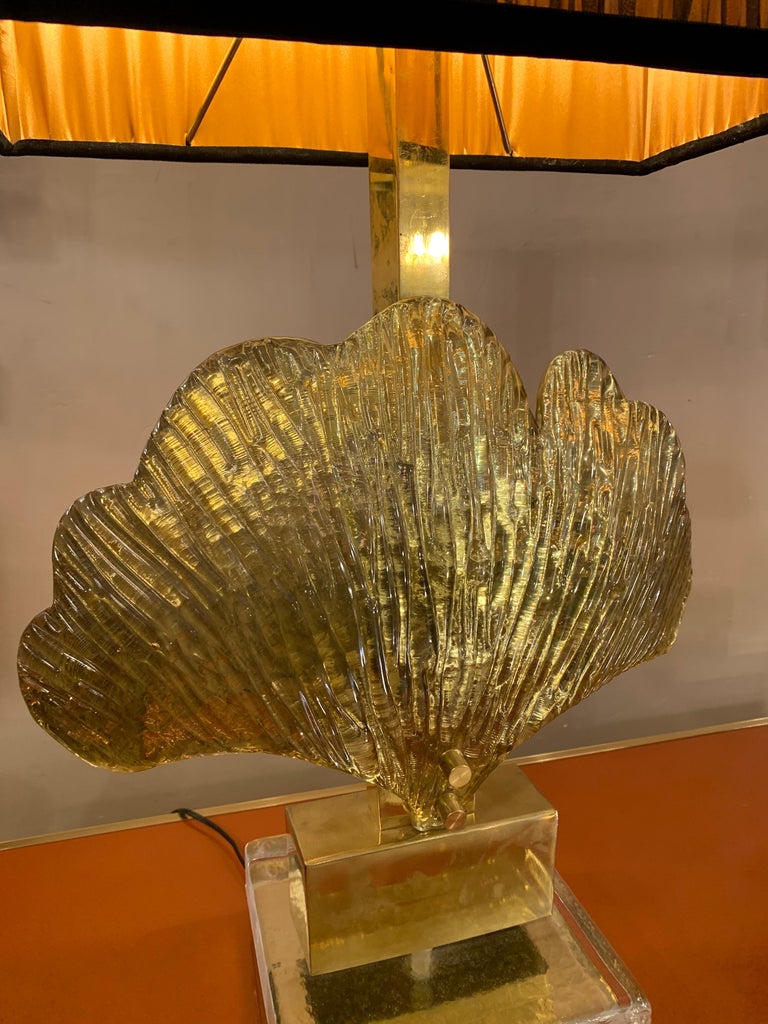 Pair of Brass and Gold Mirrored Murano Gingko Leaf Lamps with our Lampshades,80s For Sale at ...