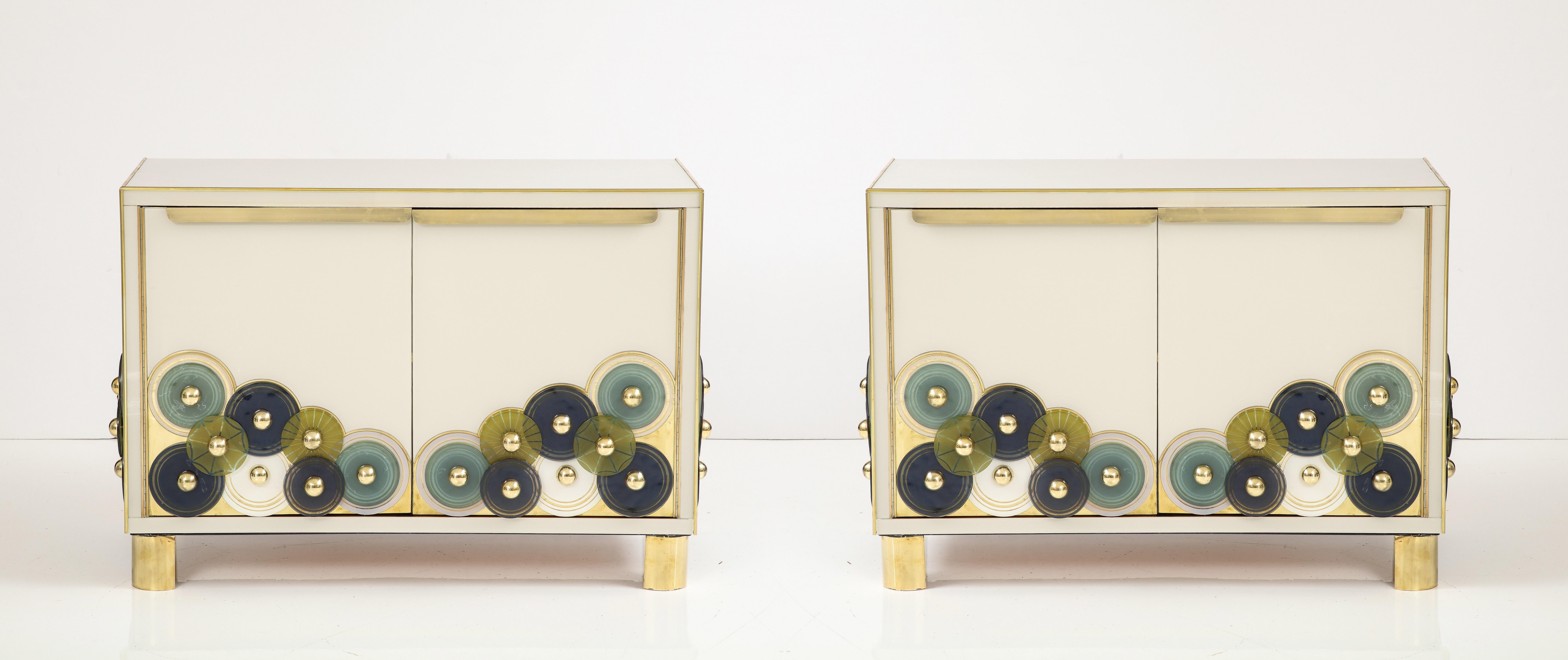 Pair of Brass and Ivory Murano Glass with Glass Discs Sideboards, Italy ...