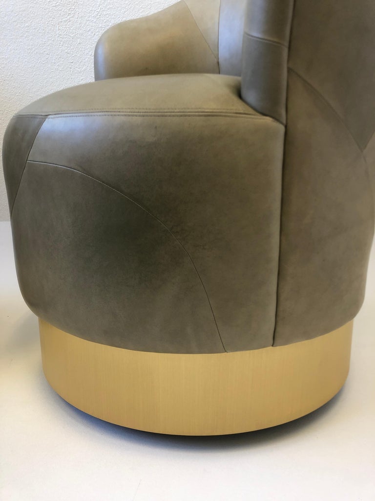 Pair of Brass and Leather Swivel Chairs by J. Robert Scott For Sale at ...