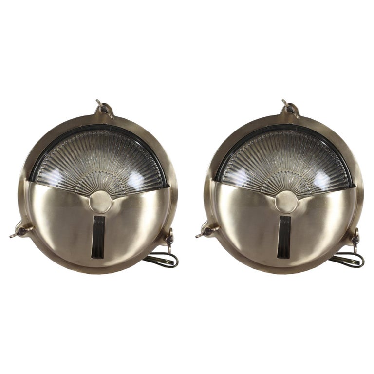 Pair of Brass and Textured Glass Ship's Passageway Sconce Lights For ...