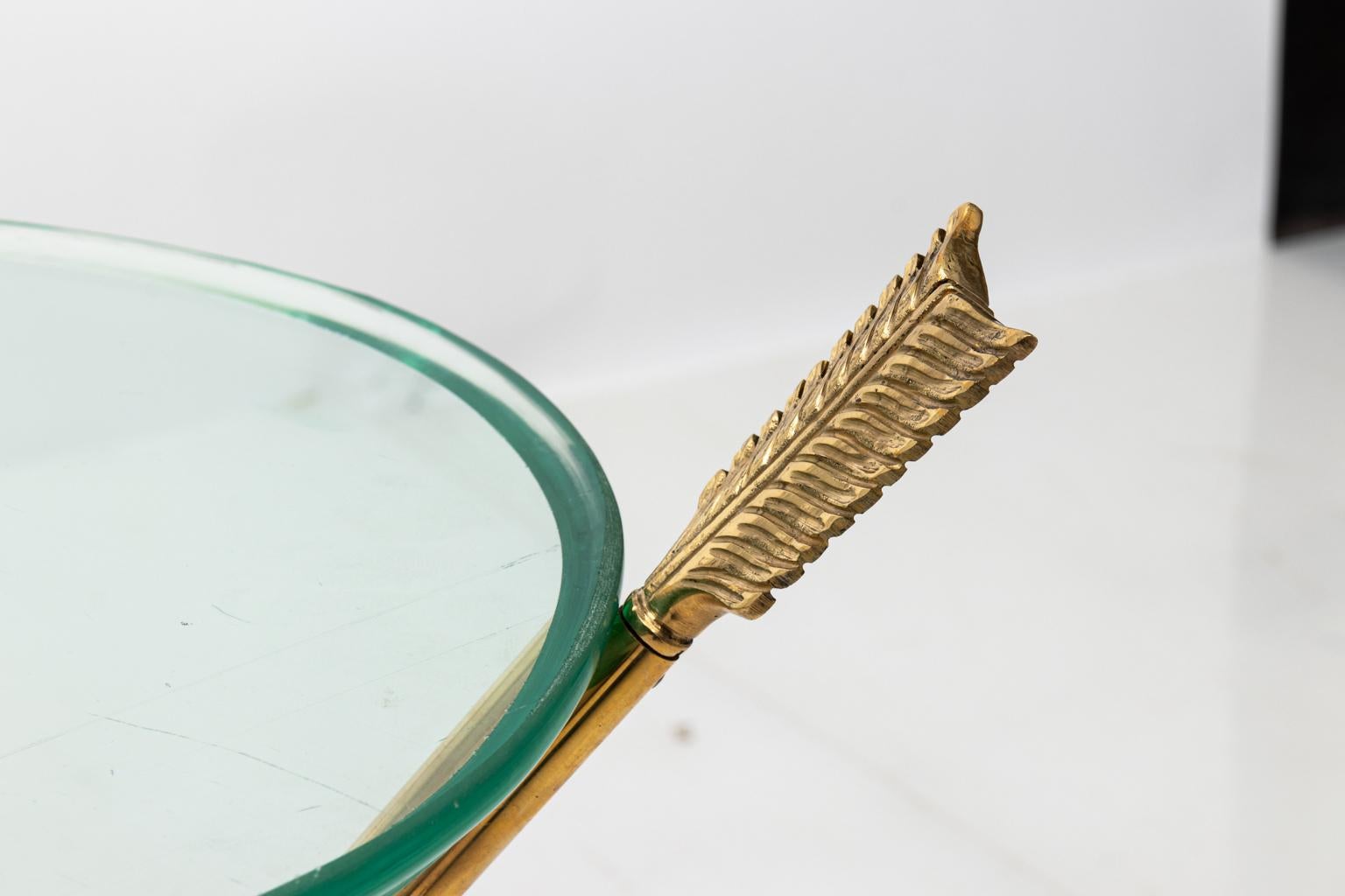 Pair of Brass Arrow and Glass Top Tables at 1stDibs