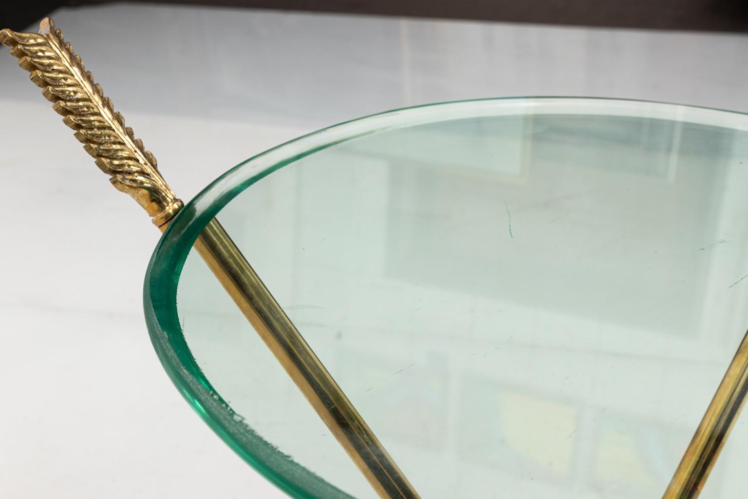 Pair of Brass Arrow and Glass Top Tables at 1stDibs