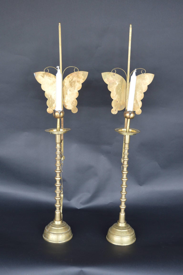 Pair of Brass Butterfly Candlesticks at 1stDibs