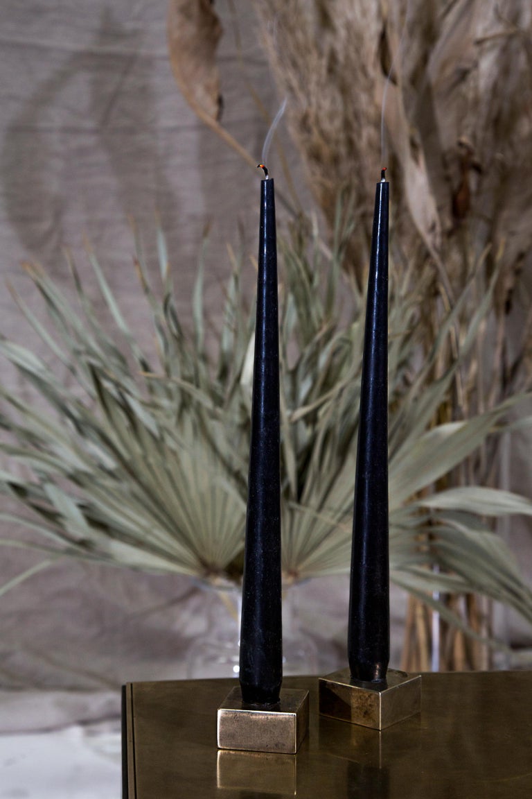 Pair of Brass Candleholders Signed by Novocastrian For Sale at 1stDibs