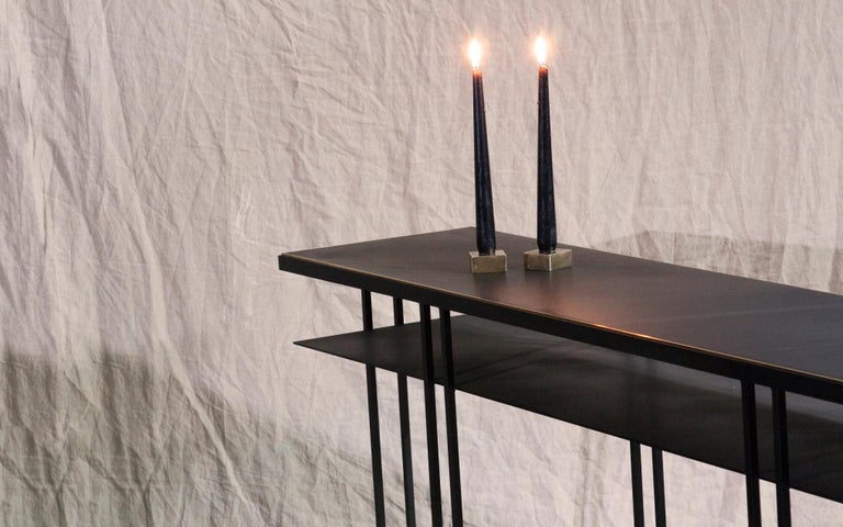 Pair of Brass Candleholders Signed by Novocastrian For Sale at 1stDibs
