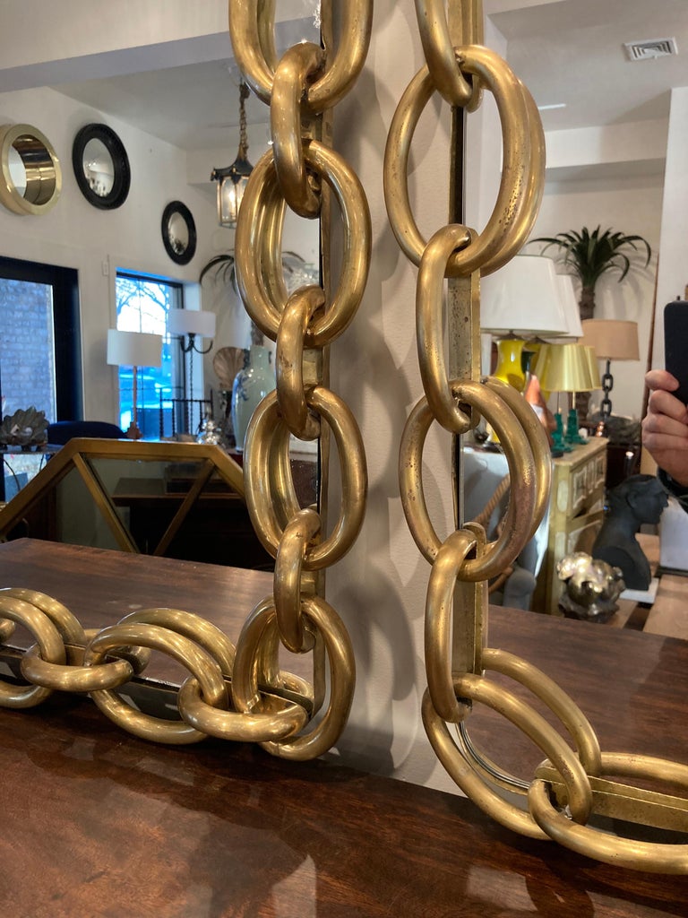 Pair of Brass Chain Frame Mirrors For Sale at 1stDibs