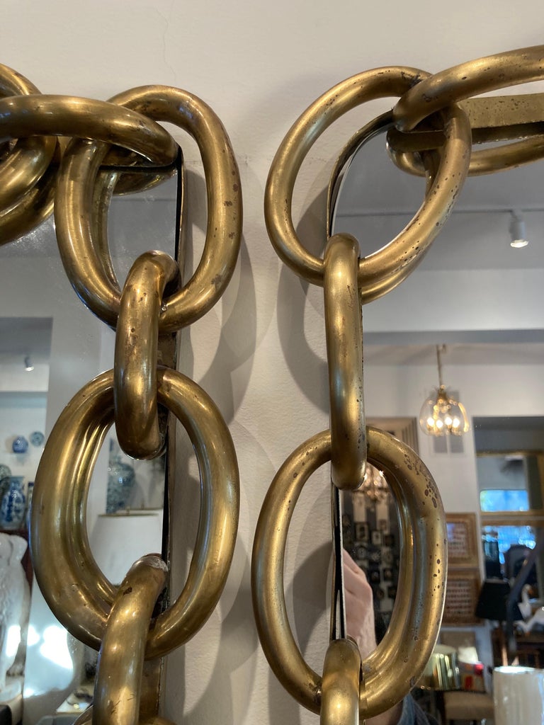 Pair of Brass Chain Frame Mirrors For Sale at 1stDibs