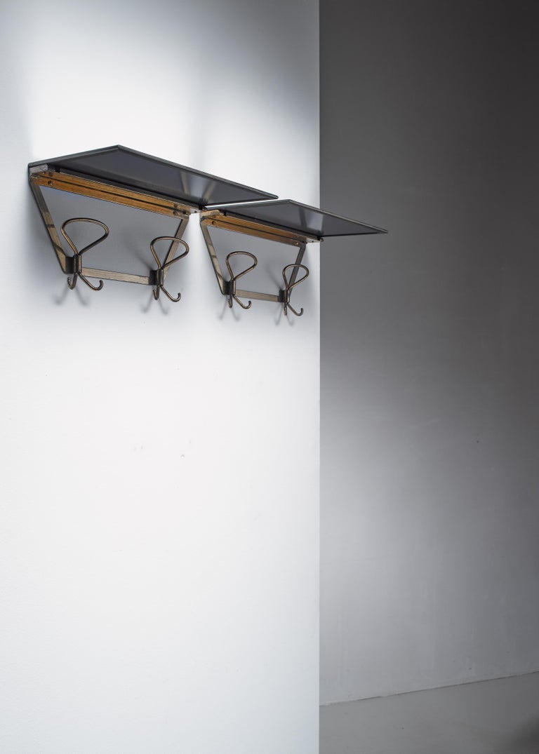Pair of Brass Coat Racks with Foldaway Mirrors For Sale at 1stDibs