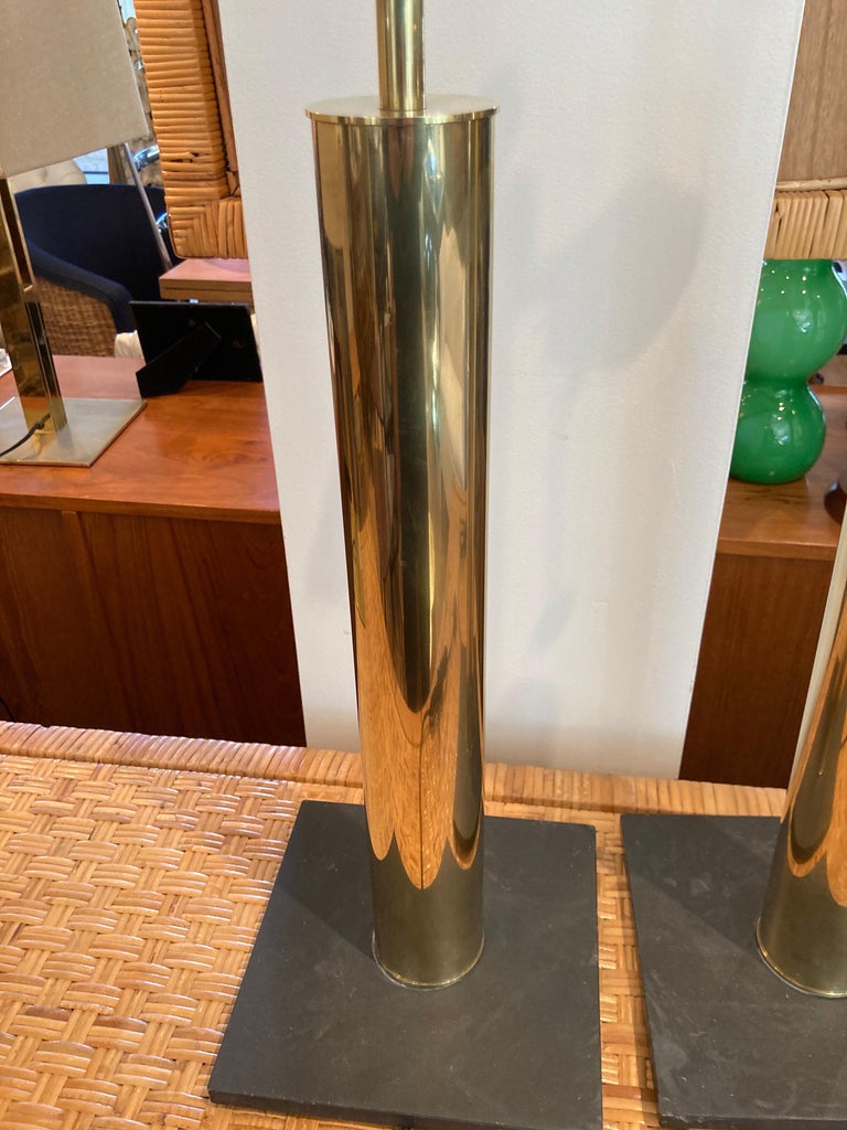 Pair of Brass Column Lamps For Sale at 1stDibs