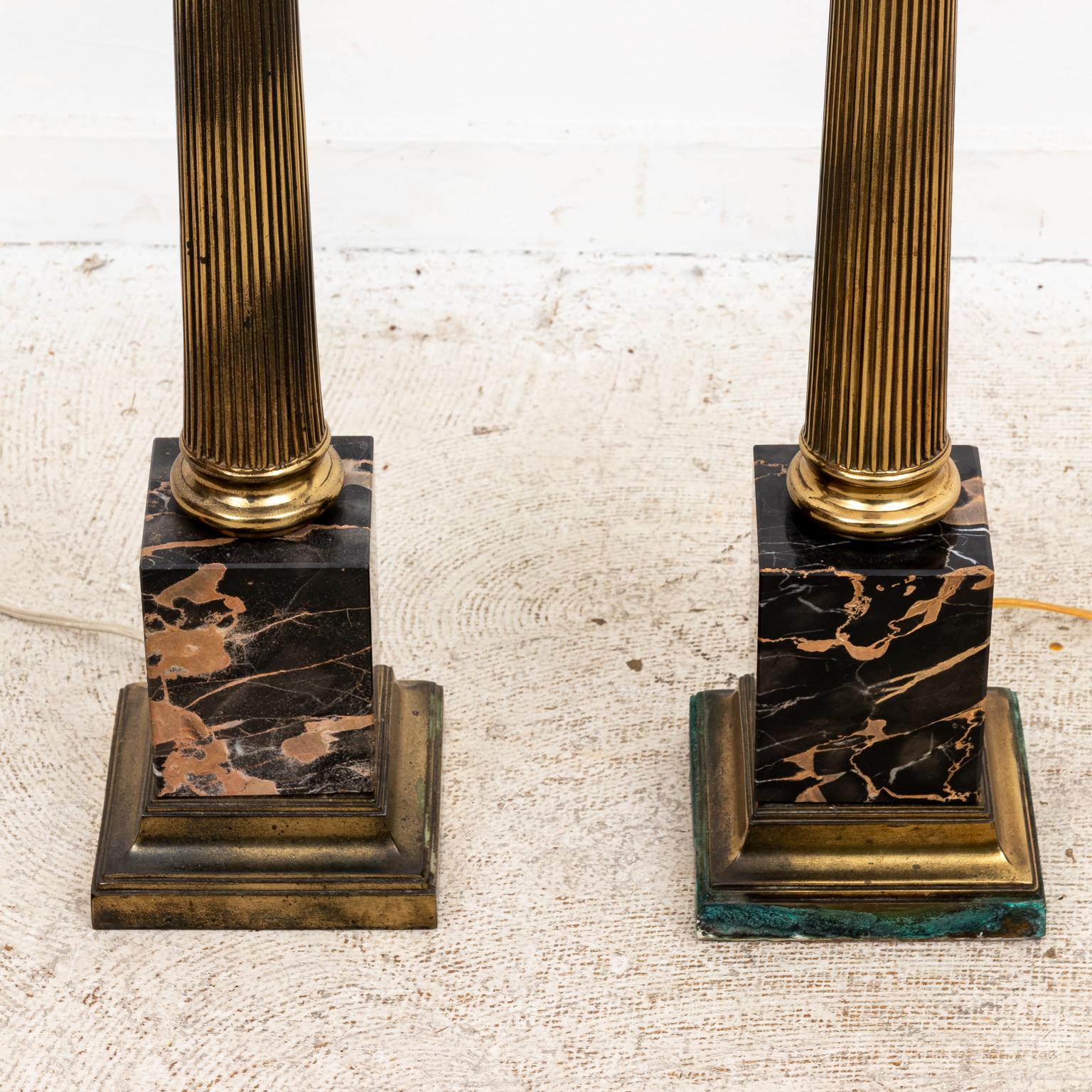 Pair of Brass Column Lamps with Marble Bases For Sale at 1stDibs