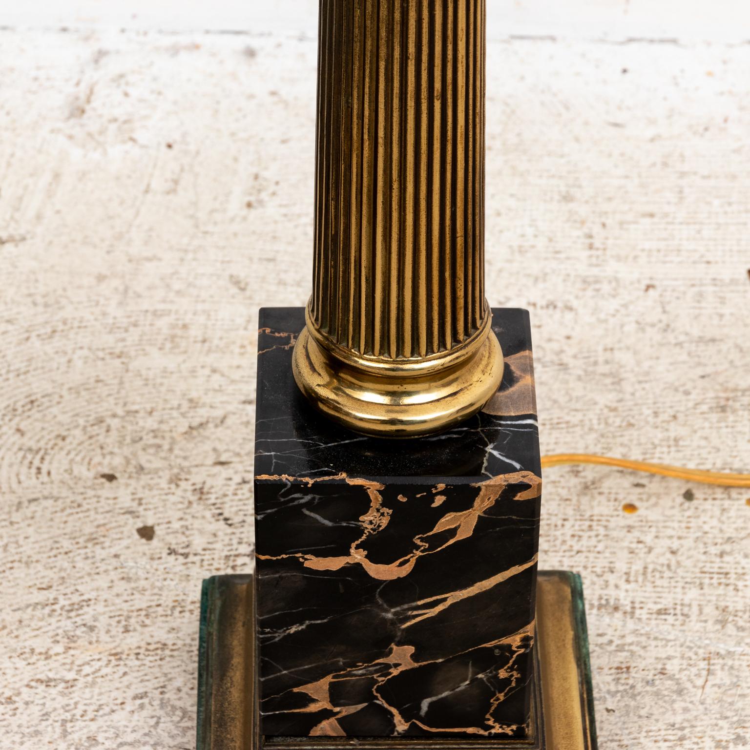 Pair of Brass Column Lamps with Marble Bases For Sale at 1stDibs