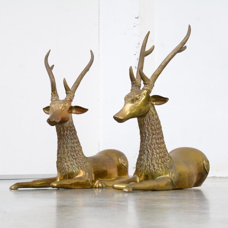 Pair of Brass Deer Sculptures at 1stDibs