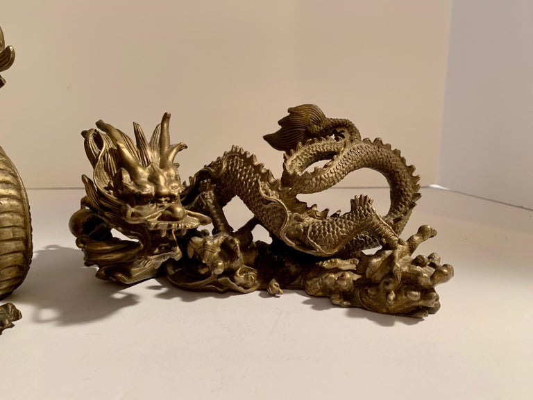 Pair of Brass Dragons Chasing Ball at 1stDibs | dragon chasing the ball ...
