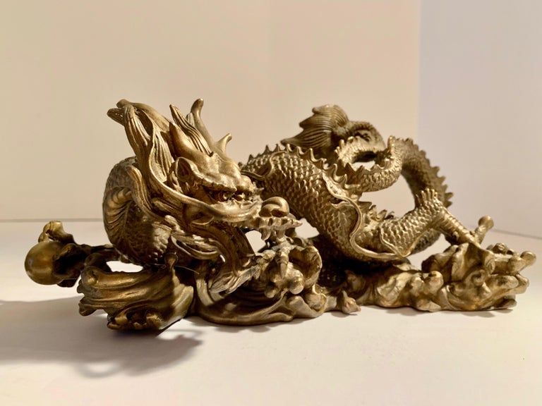 Pair of Brass Dragons Chasing Ball at 1stDibs | dragon chasing the ball ...