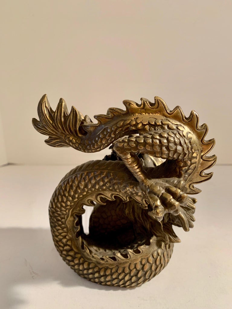 Pair of Brass Dragons Chasing Ball at 1stDibs | dragon chasing the ball ...