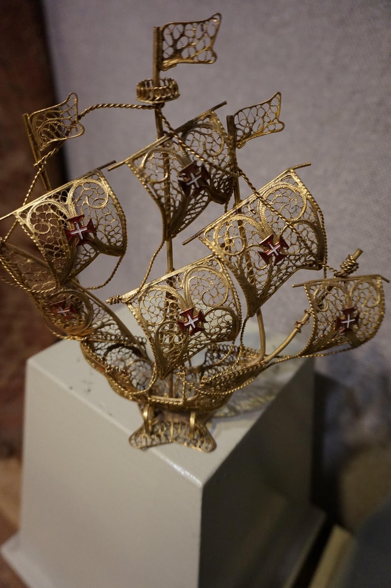 Pair of Brass Filigree Memento Ships Portugal For Sale at 1stDibs