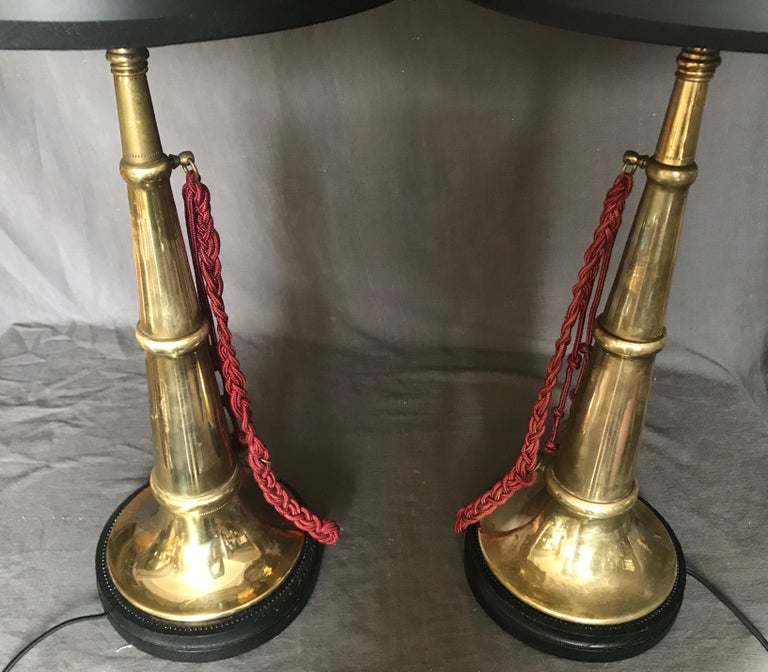 Pair of Brass French Military Bugle Lamps For Sale at 1stDibs