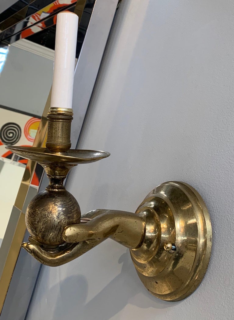 Pair of Antique Brass Hand Sconces at 1stDibs
