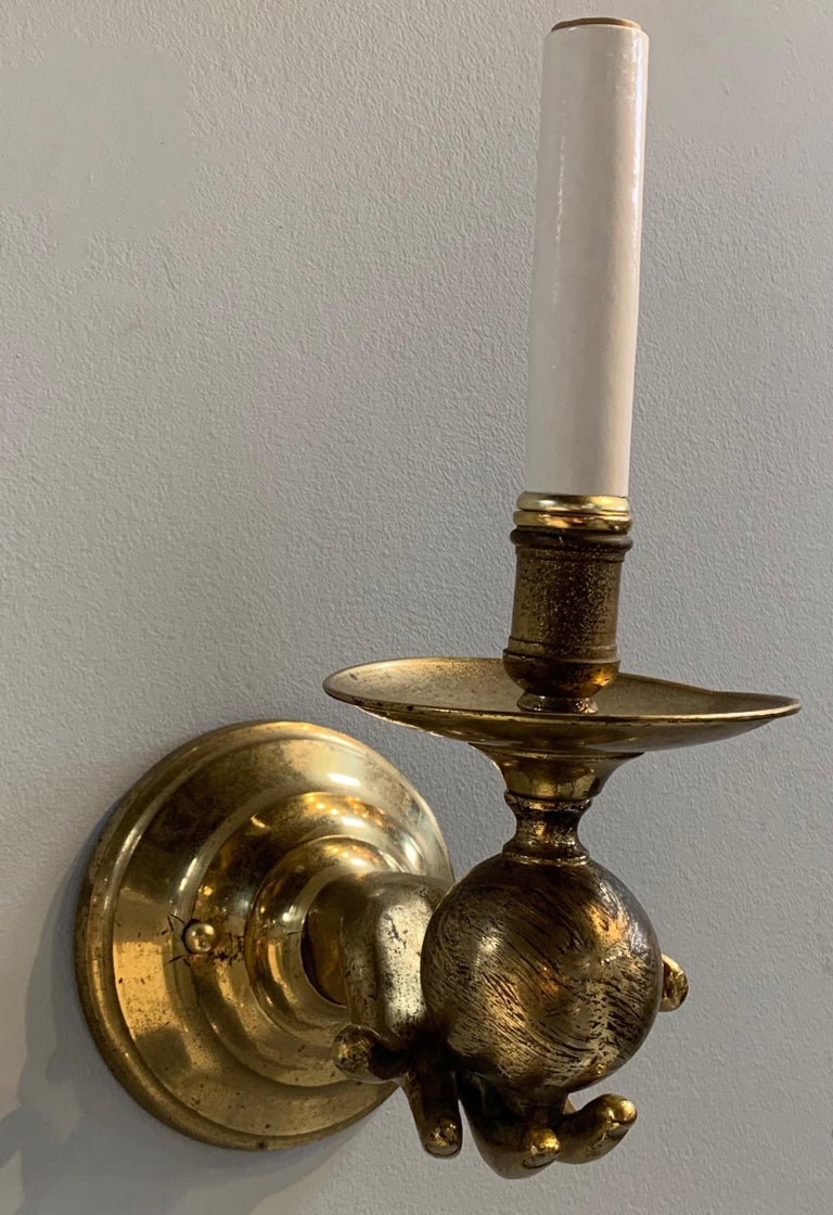 Pair of Antique Brass Hand Sconces at 1stDibs