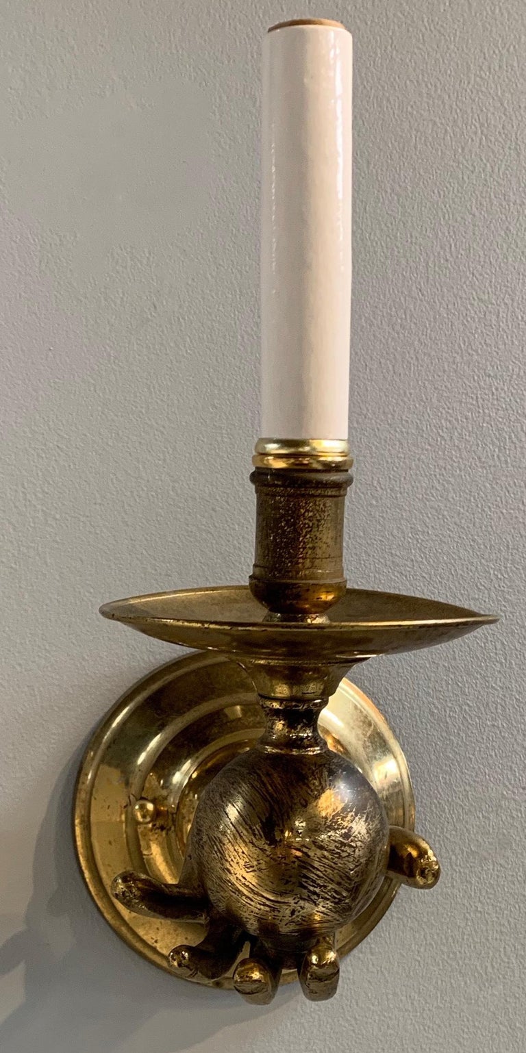 Pair of Antique Brass Hand Sconces at 1stDibs