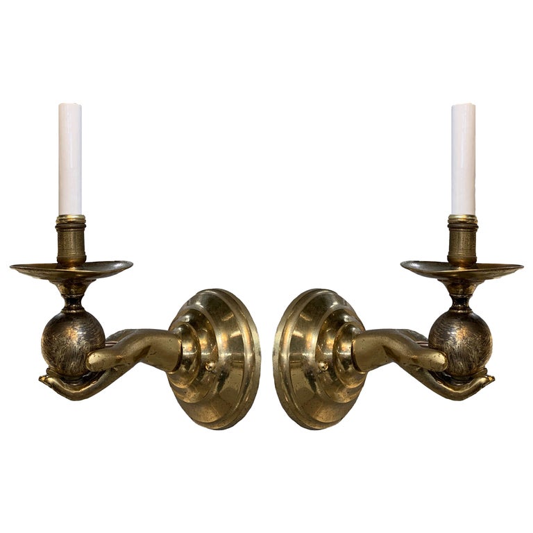 Pair of Antique Brass Hand Sconces at 1stDibs