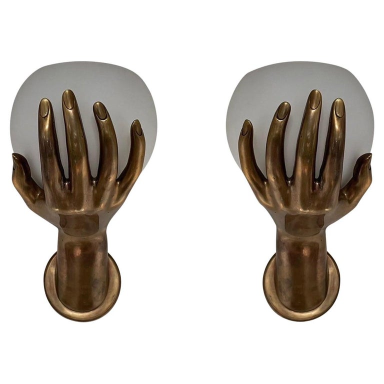 Pair of Brass Hand Wall Lights For Sale at 1stDibs