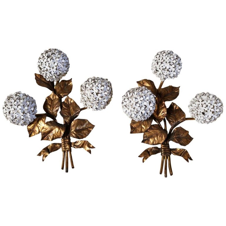 Pair of Brass Hydrangea Wall Sconces by Palladio at 1stDibs