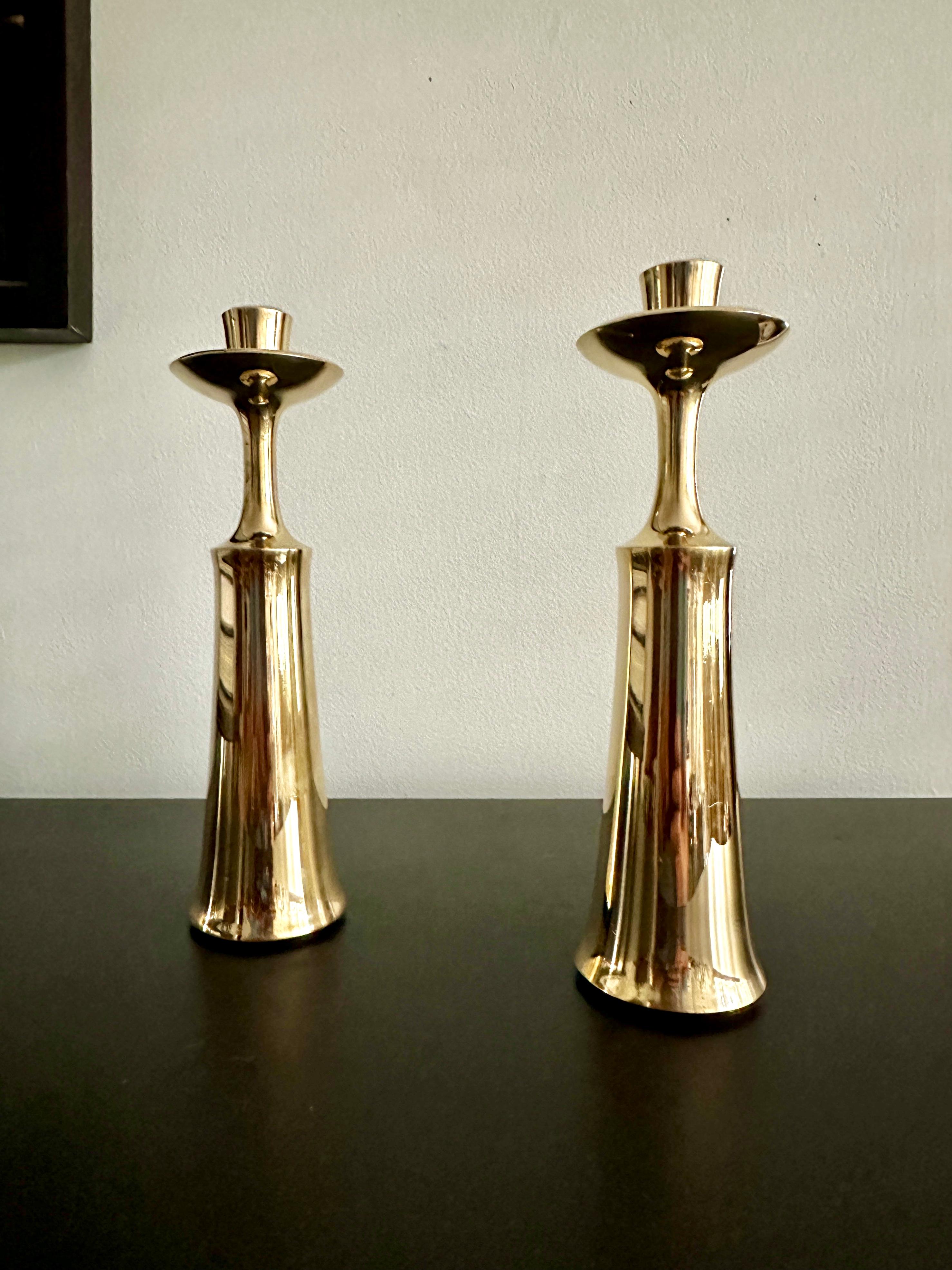 Pair Of Brass Jens Quistgaard For Dansk Candlesticks For Sale at 1stDibs