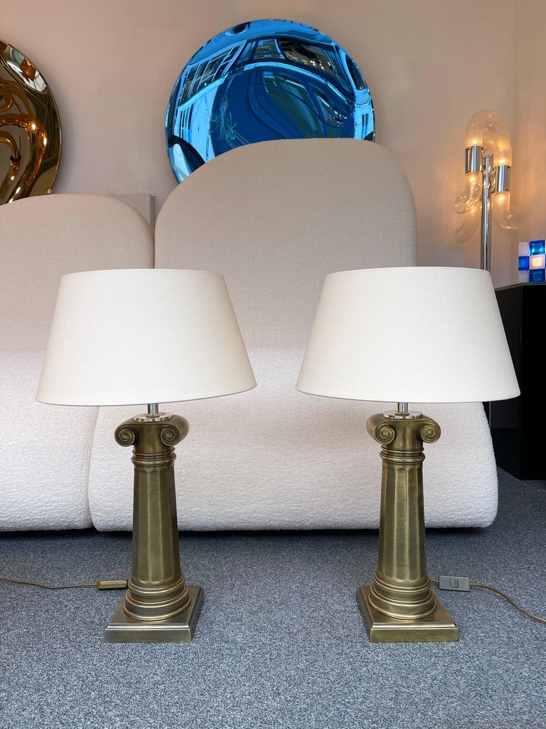 Pair of Brass Lamps Neo Classical Column, France, 1980s at 1stDibs